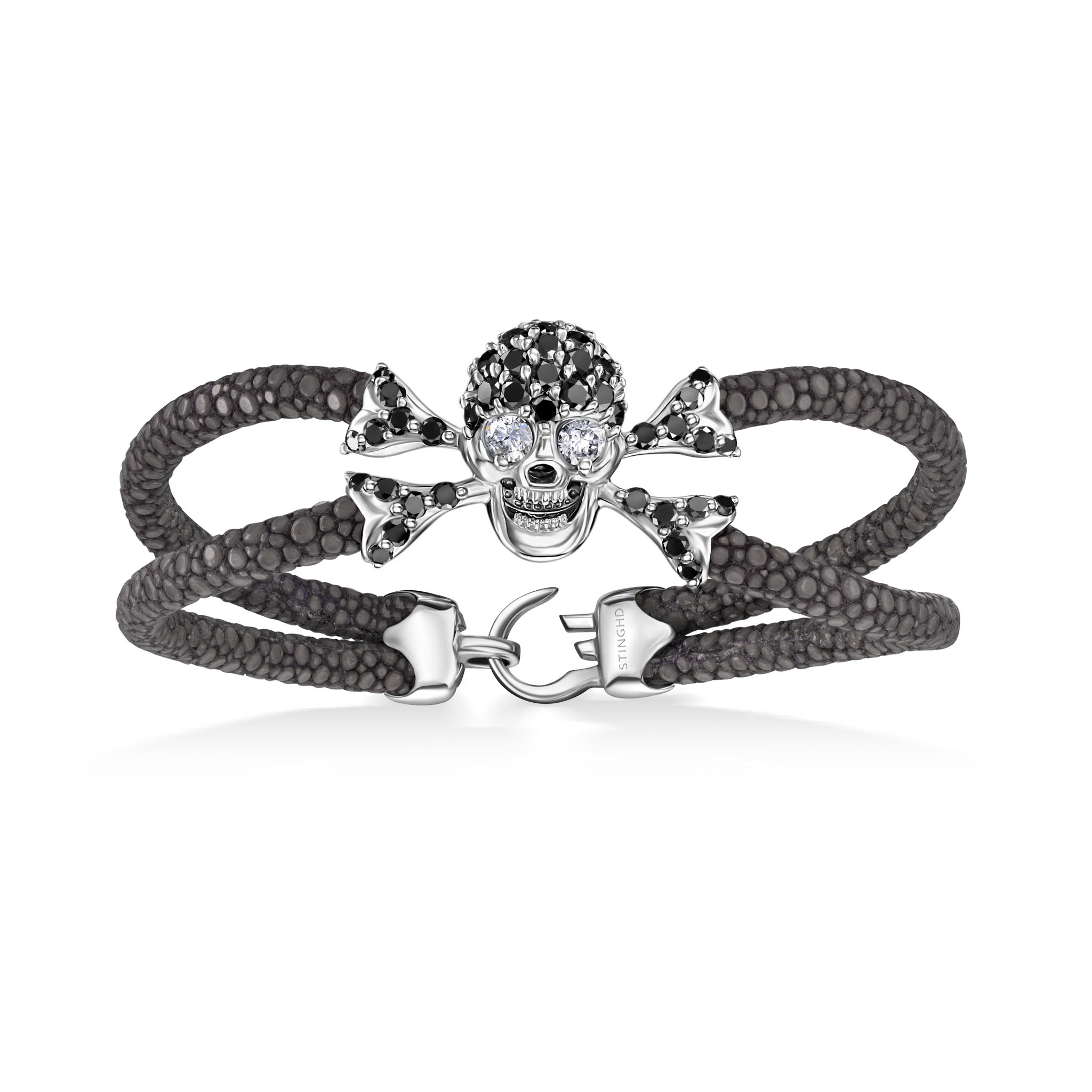 B477 Silver Skull covered in Black Diamonds with Diamond Eyes – StingHD