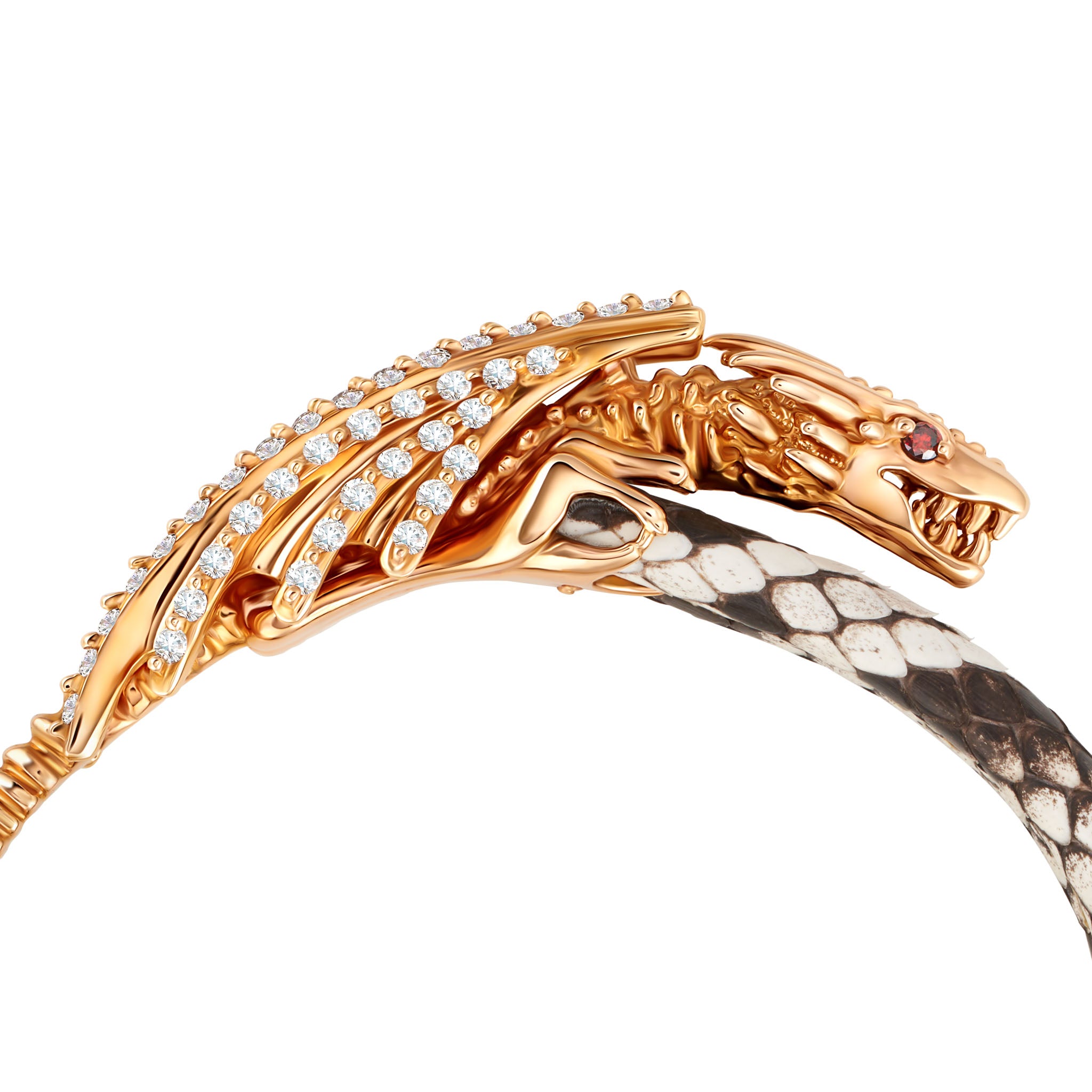 B490 - 20k Rose Gold Dragon with Diamond Scales and Ruby Gaze on Pytho – StingHD