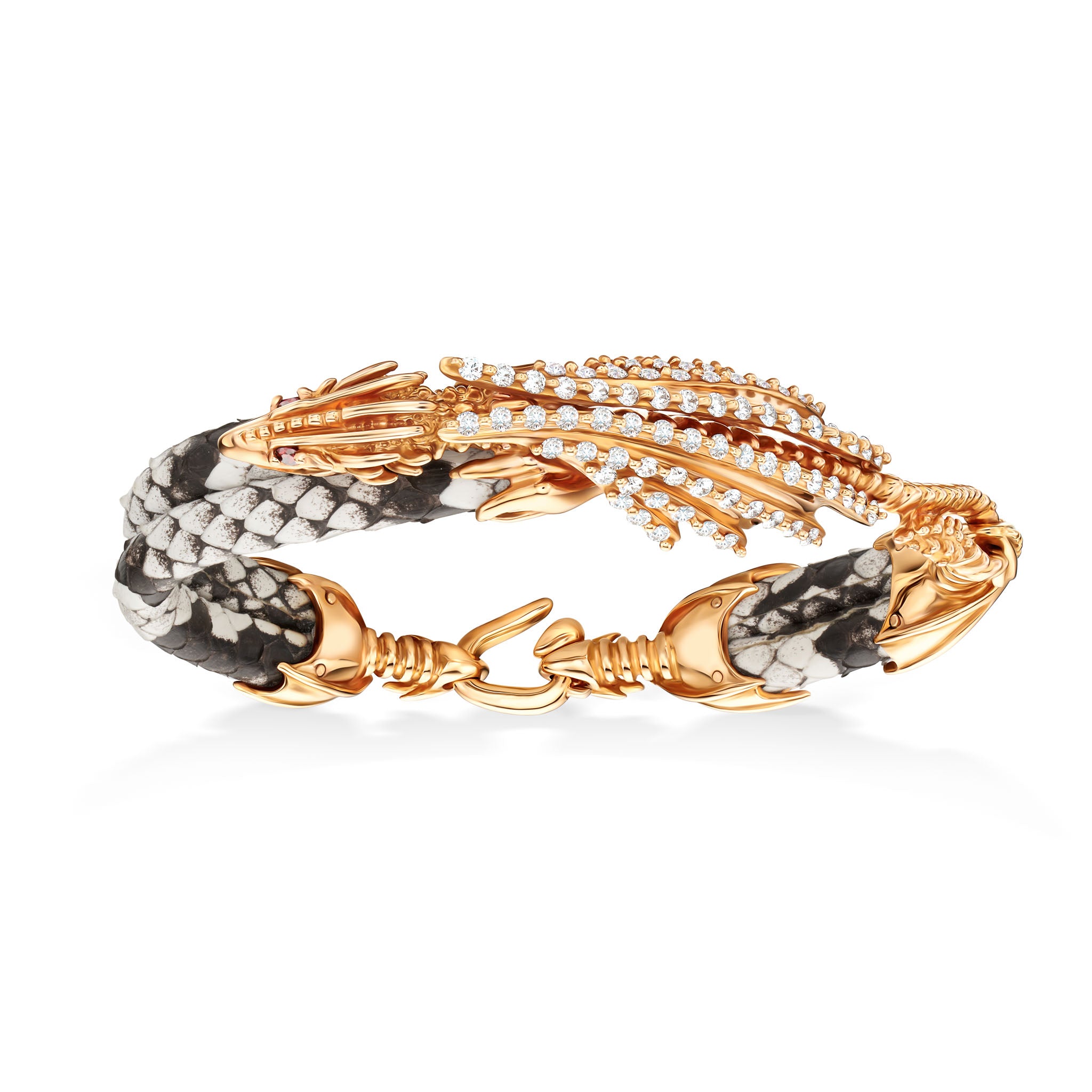 B490 - 20k Rose Gold Dragon with Diamond Scales and Ruby Gaze on Pytho – StingHD