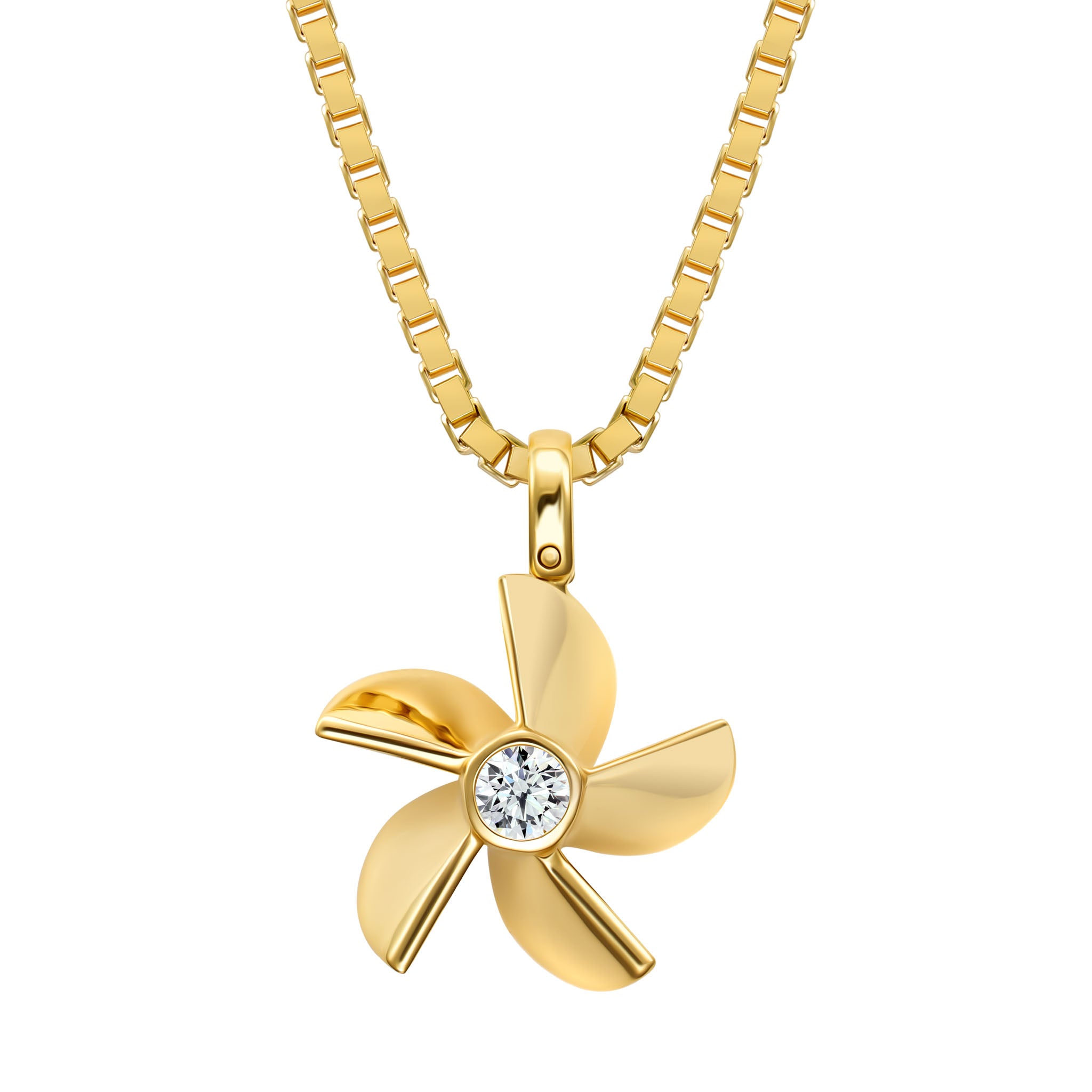 StingHD Nautical Luxe: 18k Yellow Gold Diamond-Centered Propeller Pend