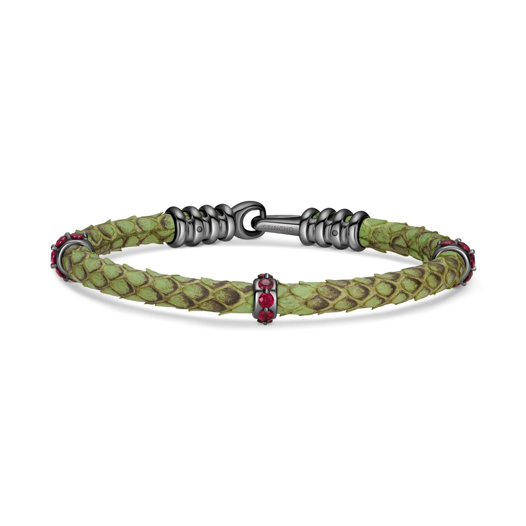 B425P Black Platinum & Ruby Green Python Bracelet – StingHD