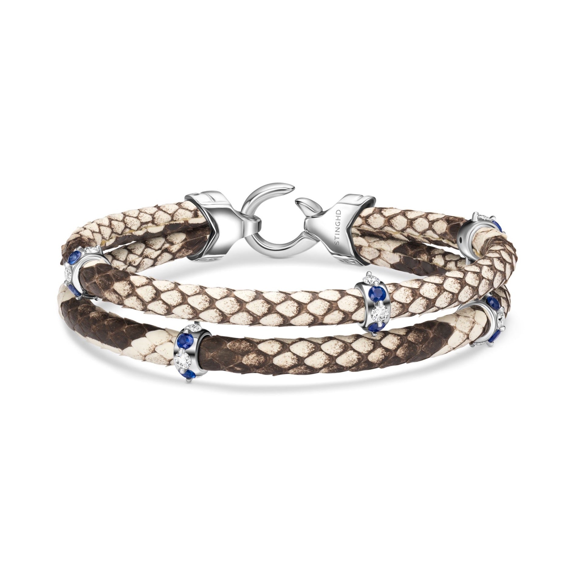 B425 Silver White Diamonds Blue Sapphire on Python – StingHD