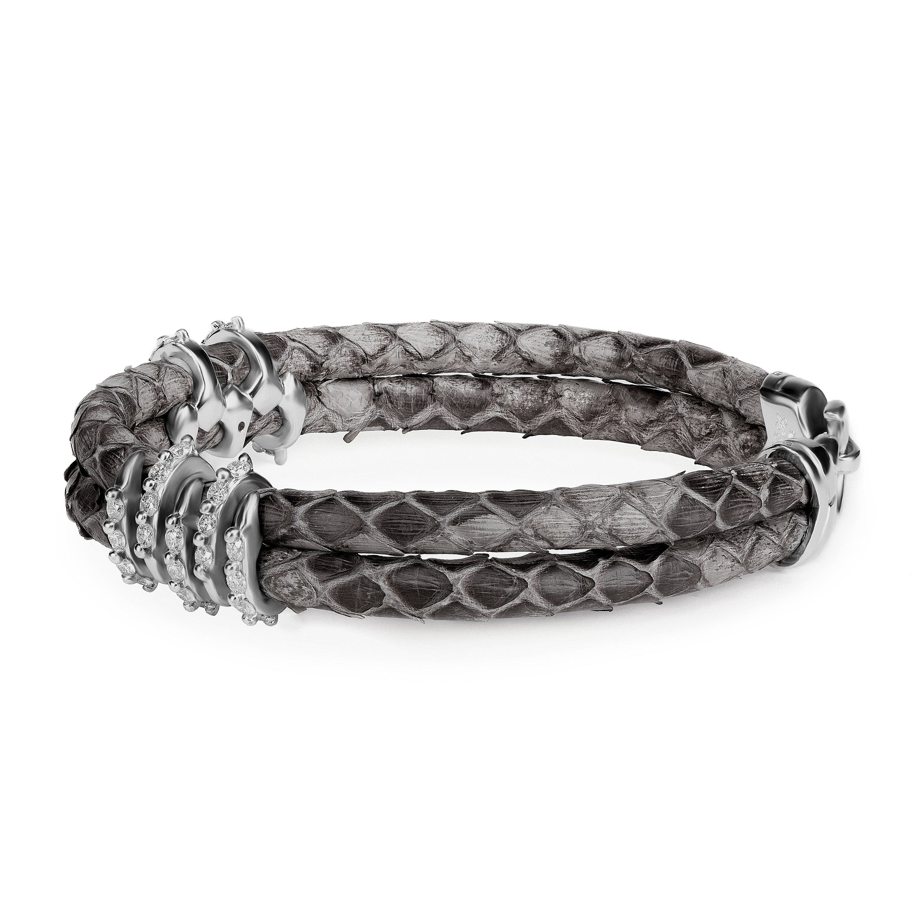 B453P White Gold & Diamond Grey Python Bracelet – StingHD