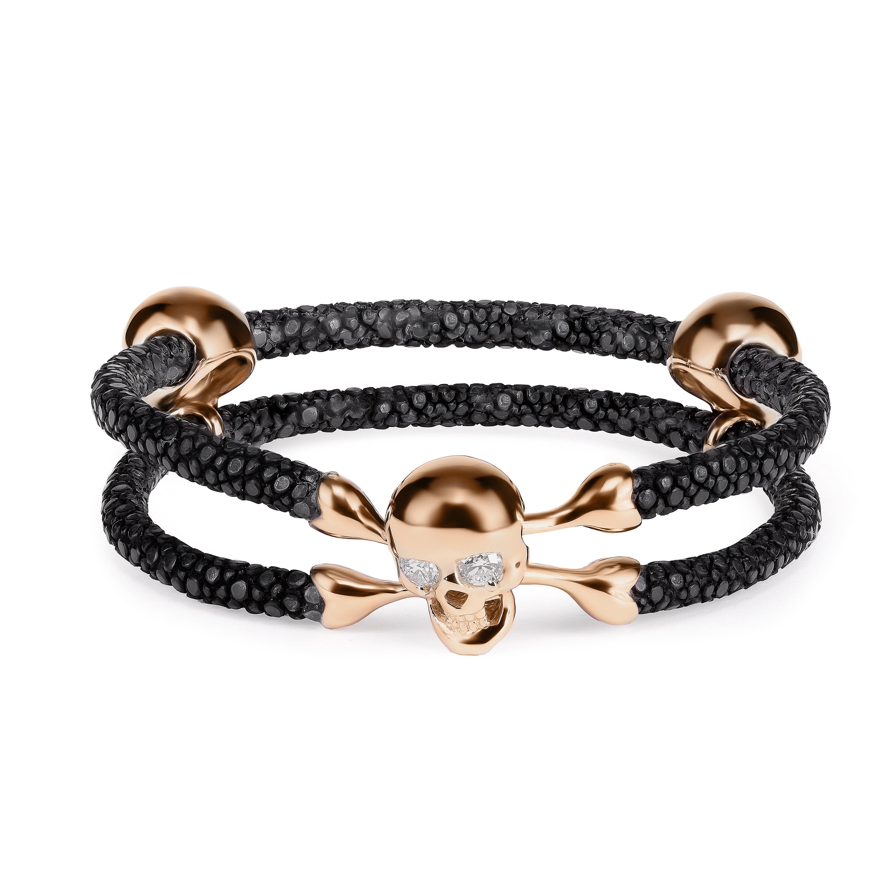 B19 StingHD 18K Rose Gold Triple Skull with Diamond Eyes